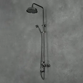 Retro style shower system, brass, height 140 cm, black color